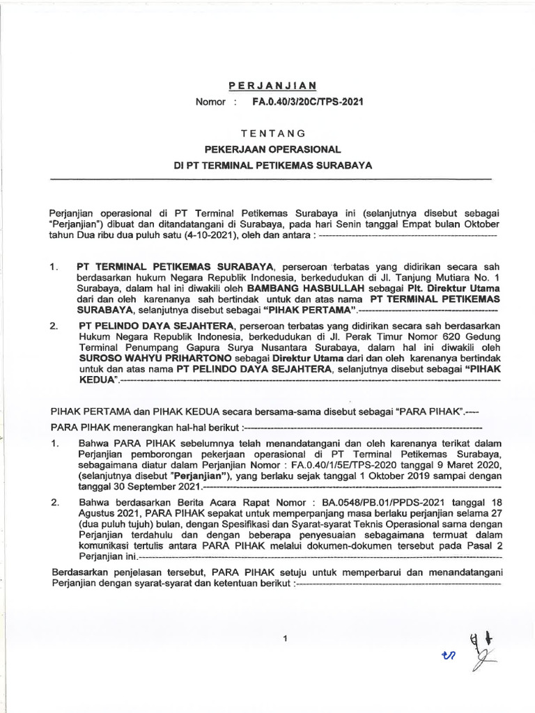 PDS-Perjanjian Pekerjaan Operasional | PDF