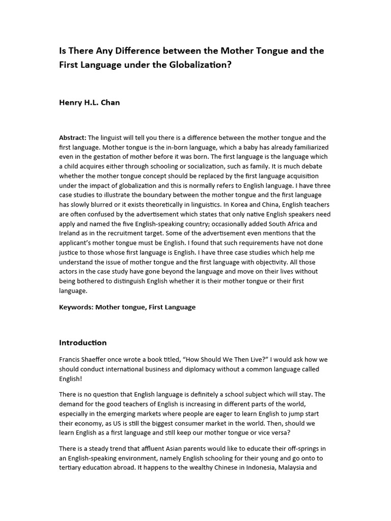 IsThereAnyDifferencebetweentheMotherTongueandtheFirstLanguageundertheGlobalizationFull-paper (2 ...
