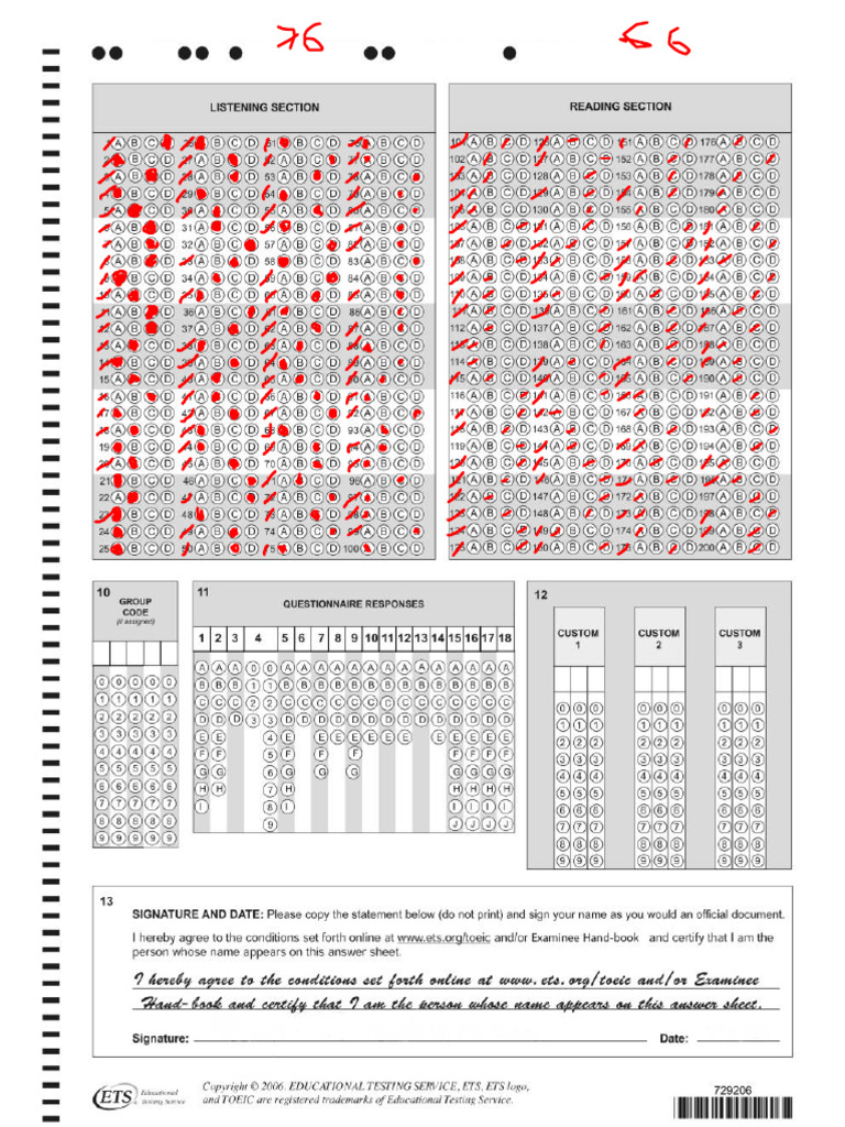 Toeic Answer Sheet | PDF