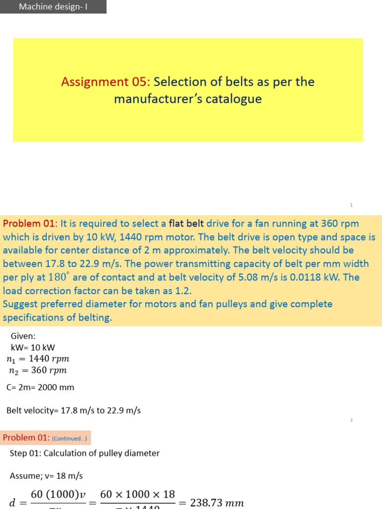 Assignment 05 Selection of Belts As Per The Manufacturer's Catalogue | PDF | Belt (Mechanical ...