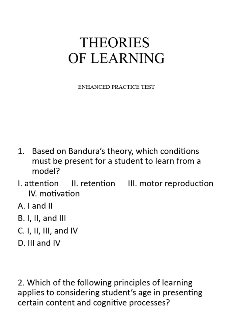 Enhanced-Practice-Test-Theories-of-Learning | PDF | Learning | Knowledge