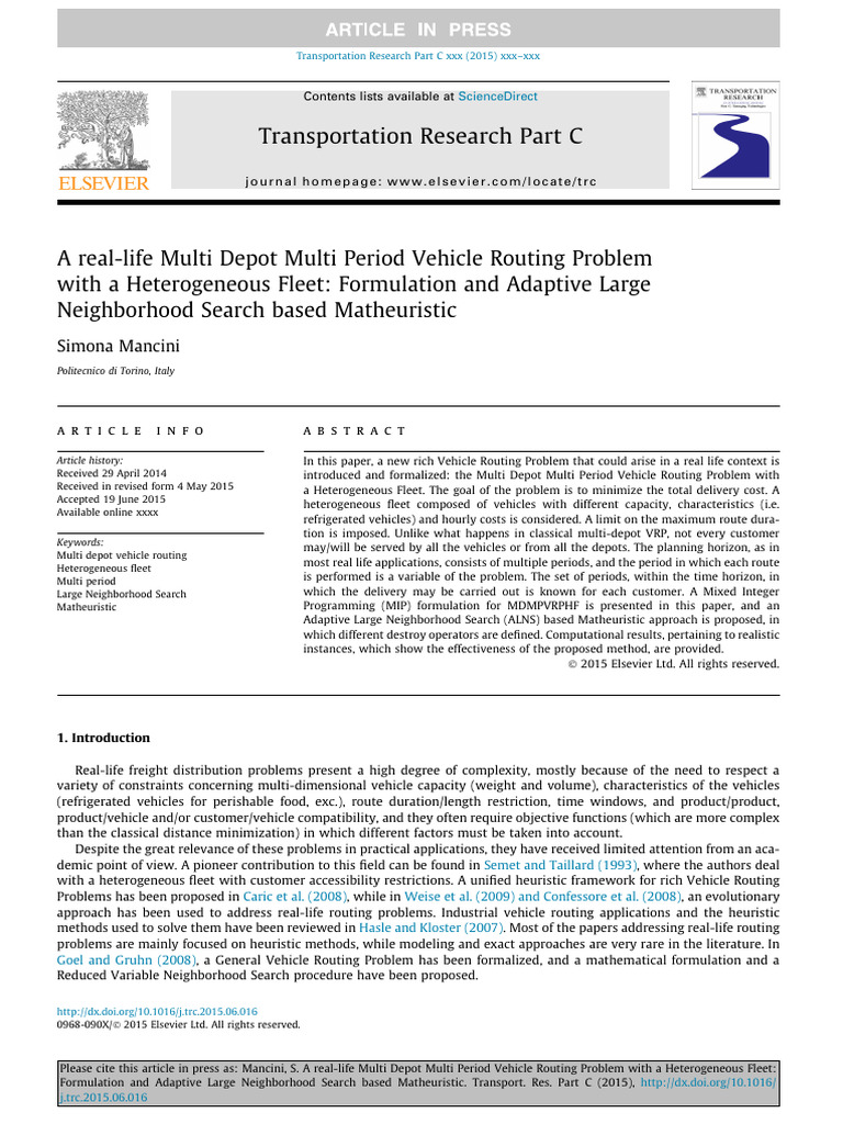 Mancini 2015 | PDF | Mathematical Optimization | Algorithms And Data Structures