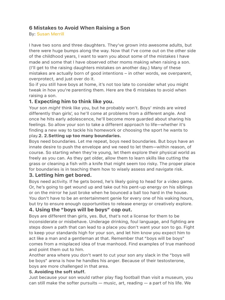 6 Mistakes To Avoid When Raising A Son | PDF | Parenting | Behavioural ...