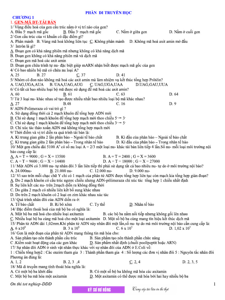 Trac Nghiem Sinh Hoc 12 | PDF