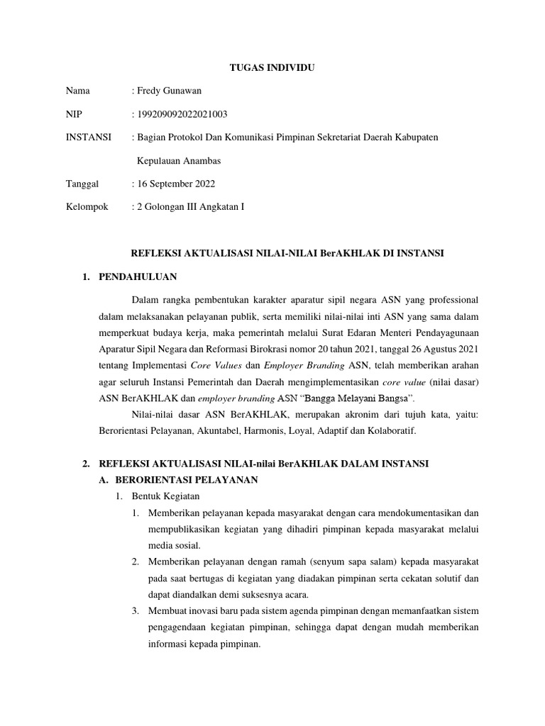 Tugas Latsar Agenda 2 Nilai-Nilai Berakhlak | PDF