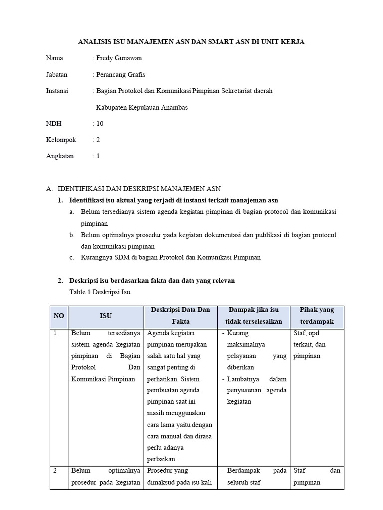 Tugas Individu Analisis Isu Manajemen Asn Dan Smart Asn Di Unit Kerja Masing-Masing | PDF