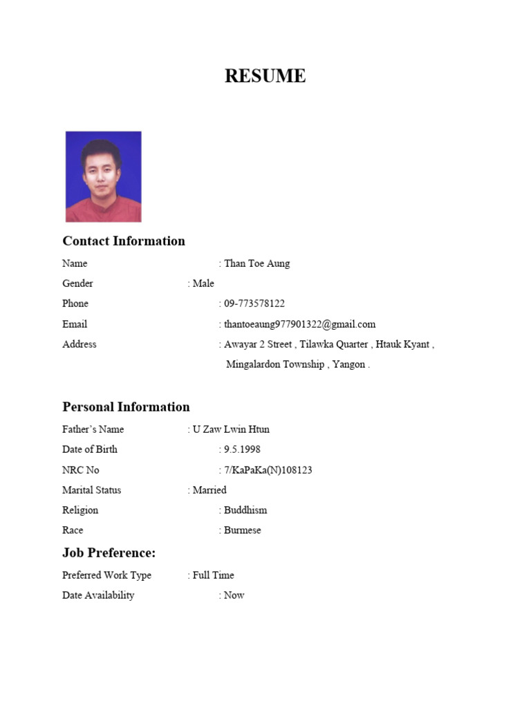 Than Toe Aung CV | PDF