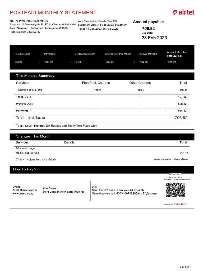 Airtel Runway Invoice - Bil | PDF | Payments | Cheque