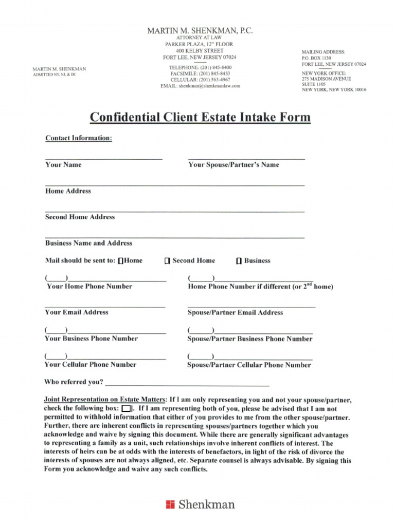 Estate Planning Client Intake Form | PDF | Payments | Business