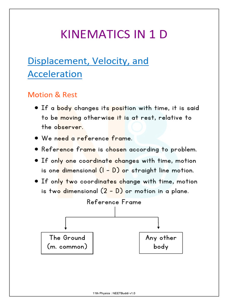 Kinematis 1 D | PDF | Velocity | Kinematics