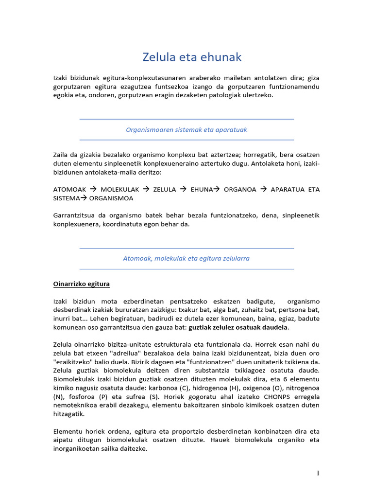 Zelula Eta Ehunak | PDF