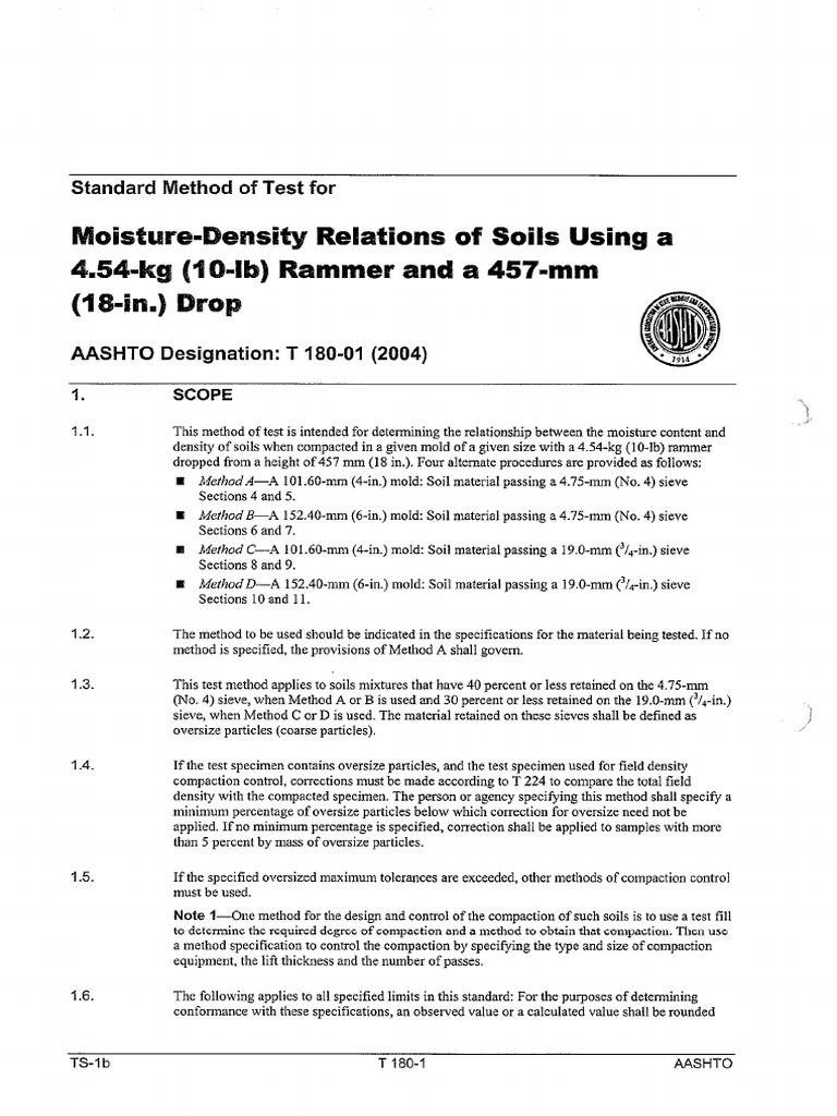 Aashto T 180 Modified Proctor | PDF