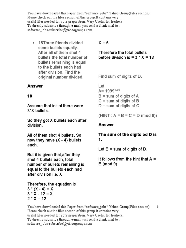 Math Puzzles and Logic Problems | PDF | Email | Probability