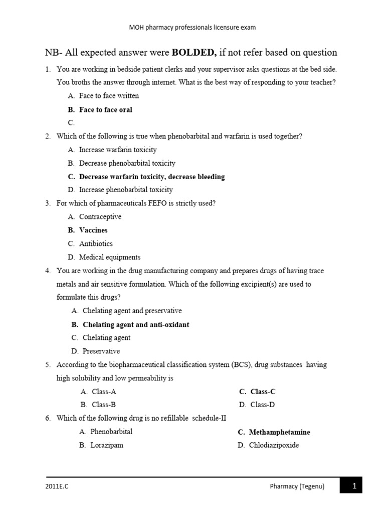 Coc Exam8 Pharm | PDF | Pharmacy | Pharmacist