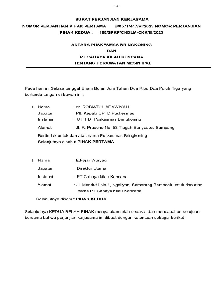 1.4.3.3 Draft Izin IPAL (MOU Maintenance 2023) | PDF