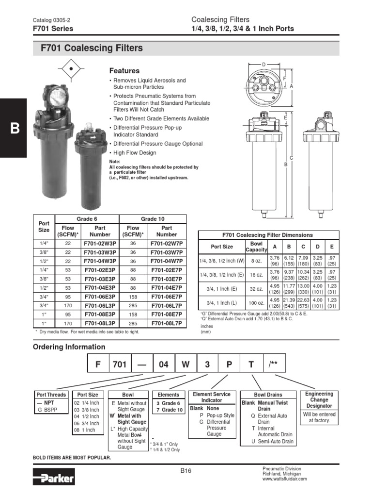 F701 Coalescing Filters Guide | PDF | Particulates | Physical Sciences
