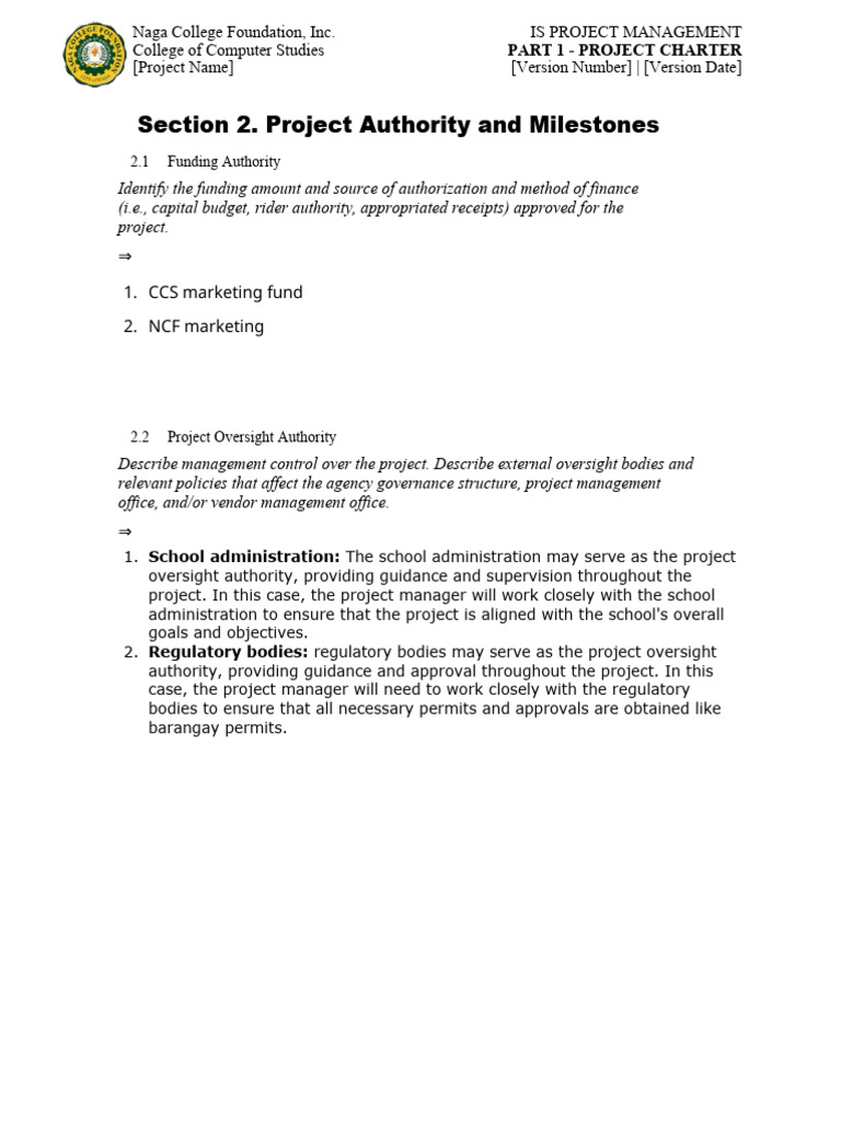 Section 2 - Project Authority and Milestone | PDF