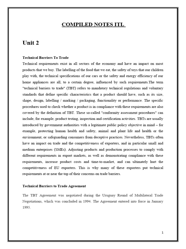 Compiled Notes Itl | PDF | Market Access | World Trade Organization