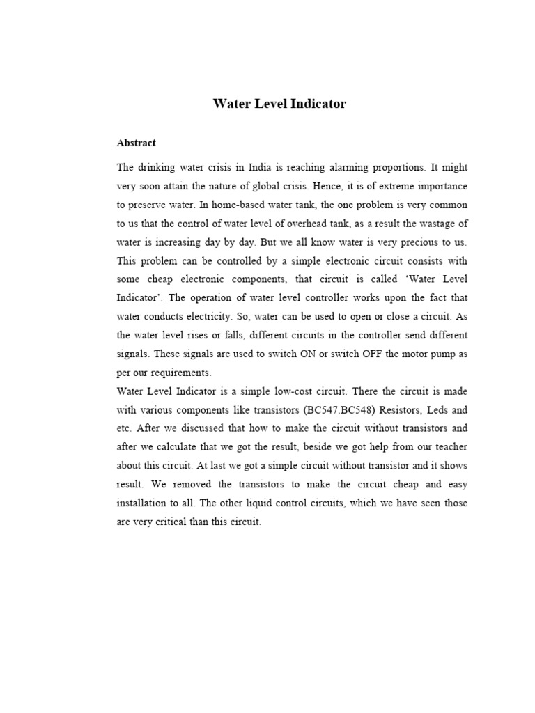 Water Level Indicator | PDF | Electrical Network | Water