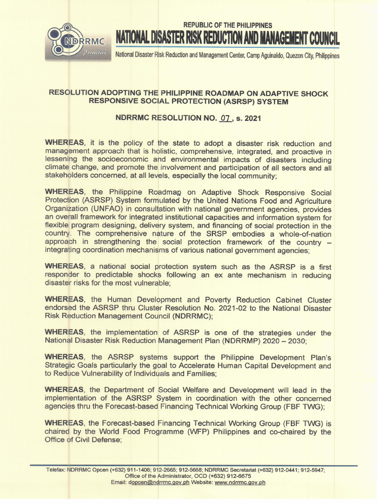 NDRRMC Resolution No 07 S 2021 | PDF