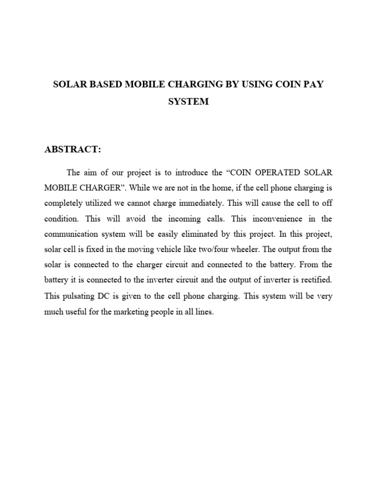 180.Solar based mobile charging by using coin pay system | PDF