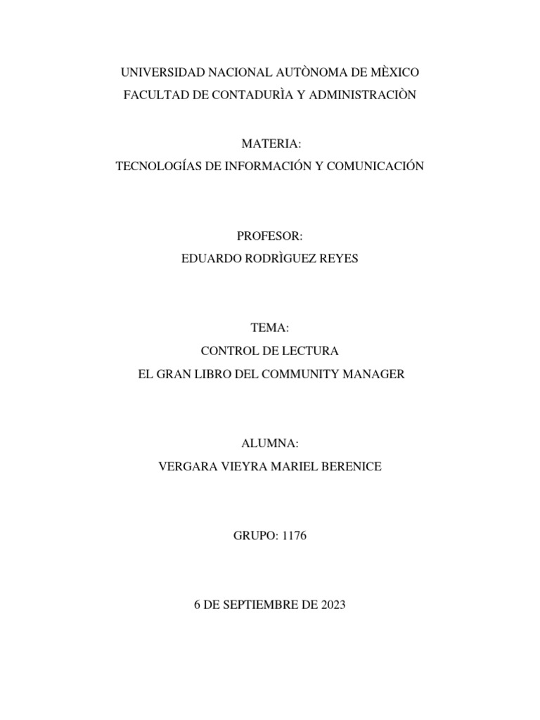 Control de Lectura - El Gran Libro Del Comunity Manager Vergara Vieyra ... Control de Lectura - El Gran Libro Del Comunity Manager Vergara Vieyra ...