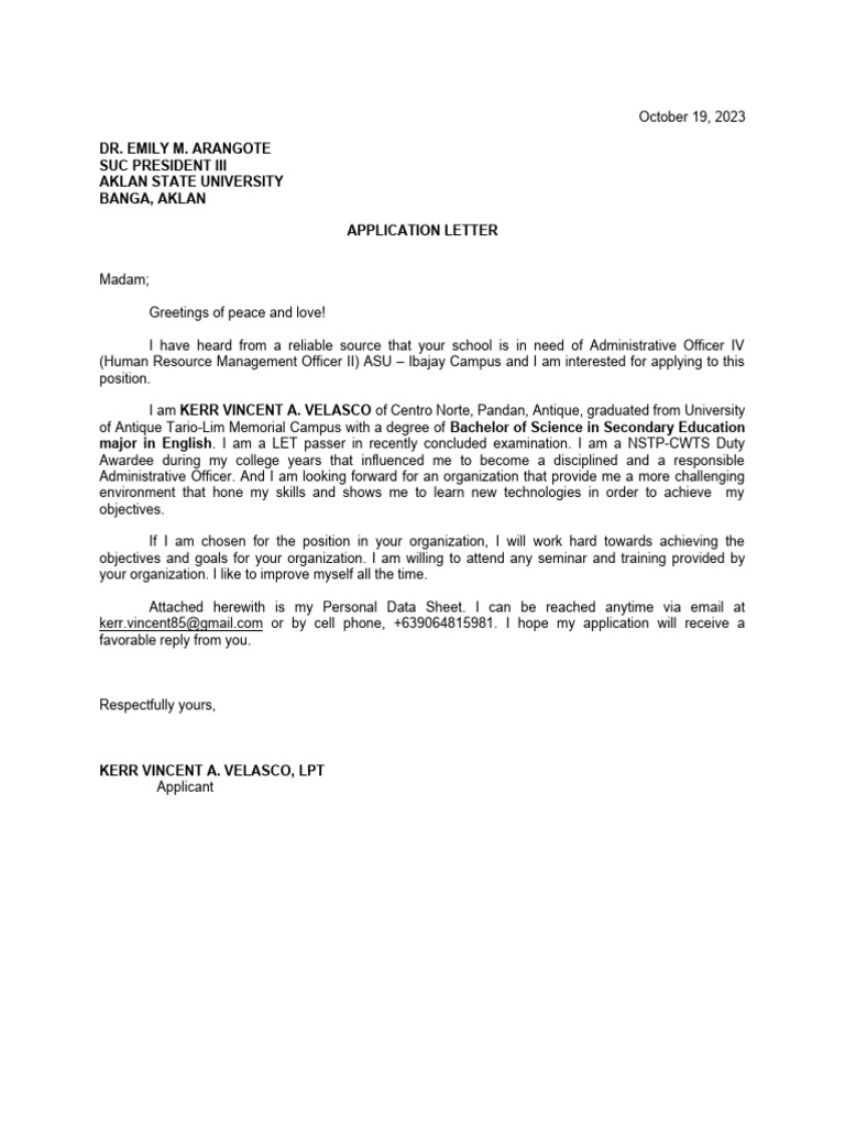 Activity 2 Application Letter | PDF | Career & Growth