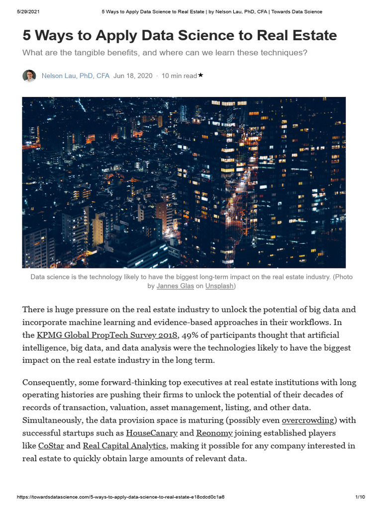 5 Ways To Apply Data Science To Real Estate - by Nelson Lau, PHD, CFA - Towards Data Science ...