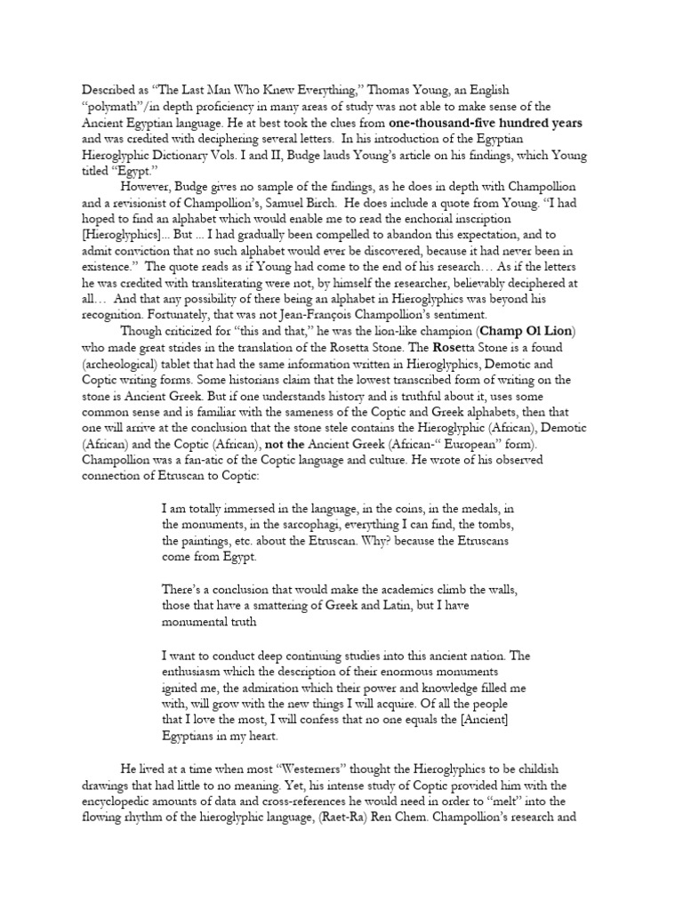 Champollion's Hieroglyphic Breakthrough | PDF | Egyptian Hieroglyphs ...
