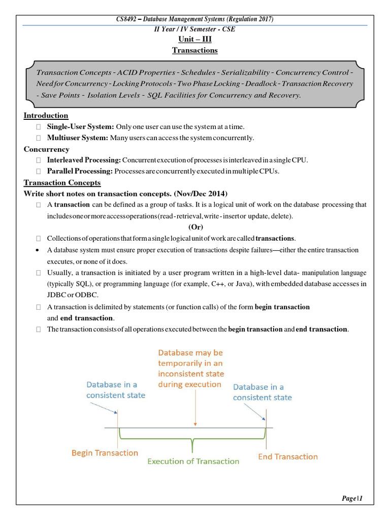 Cs8492 Database Management Systems 359992518 Dbms | PDF | Database Transaction | Computer Data ...