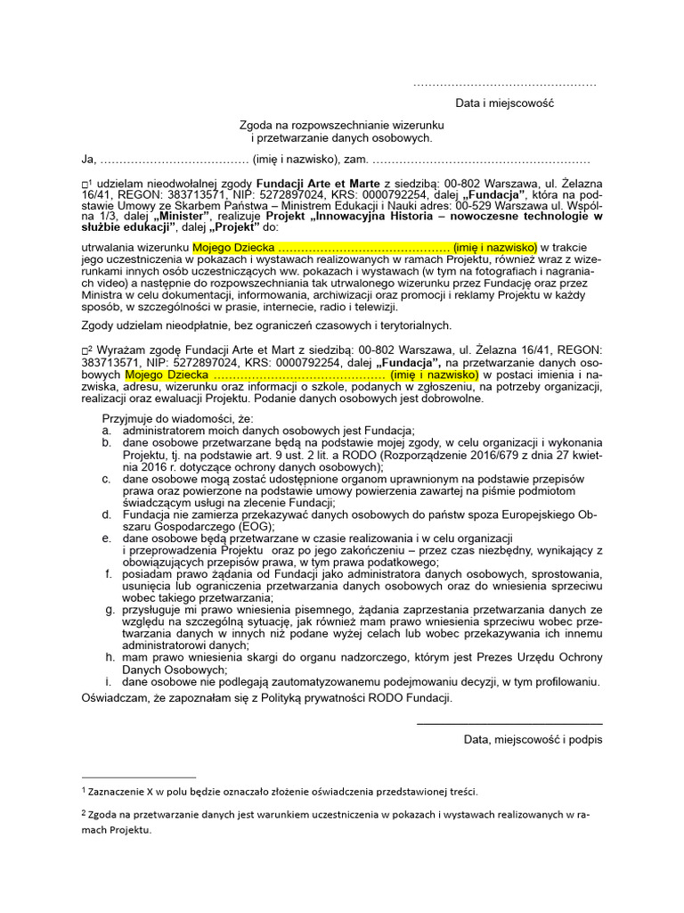 Uczeń Zgoda Wizerunek I RODO | PDF