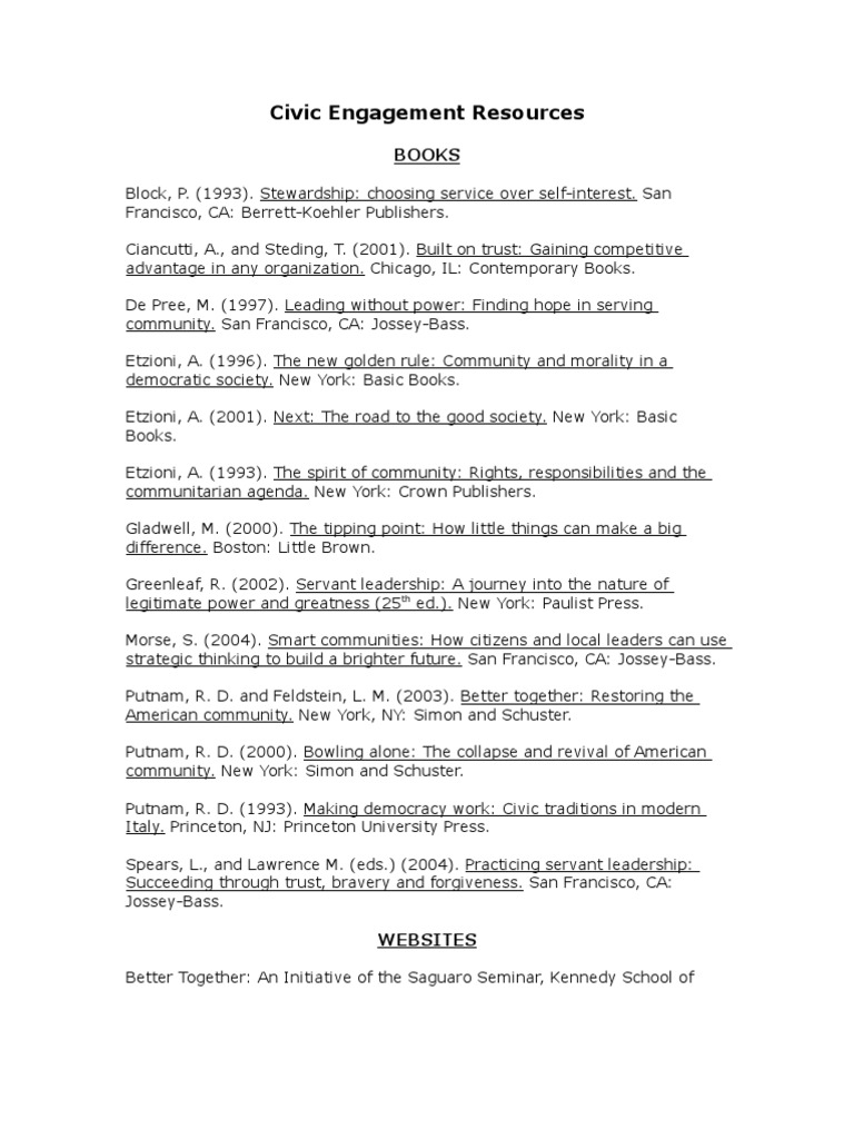 Civic Engagement Readings and Resources | PDF | Social Capital | Civic ...