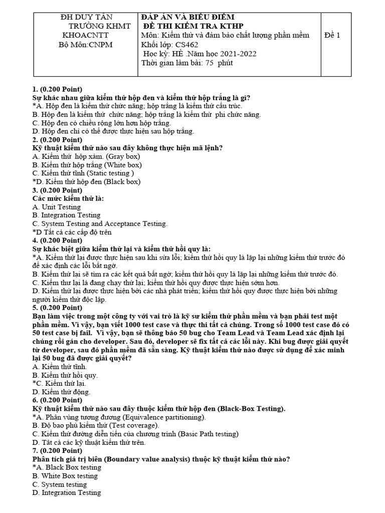 Dap An - De1 - KTPM | PDF