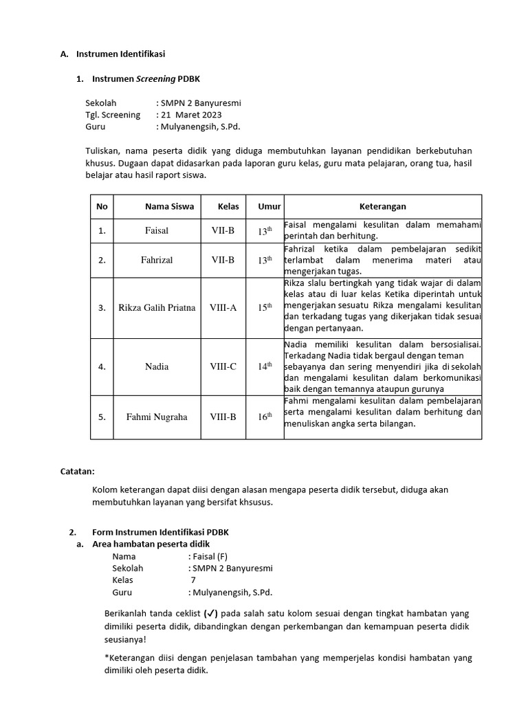 LEMBAR KERJA 1 IDENTIFIKASI PDBK 2023 | PDF