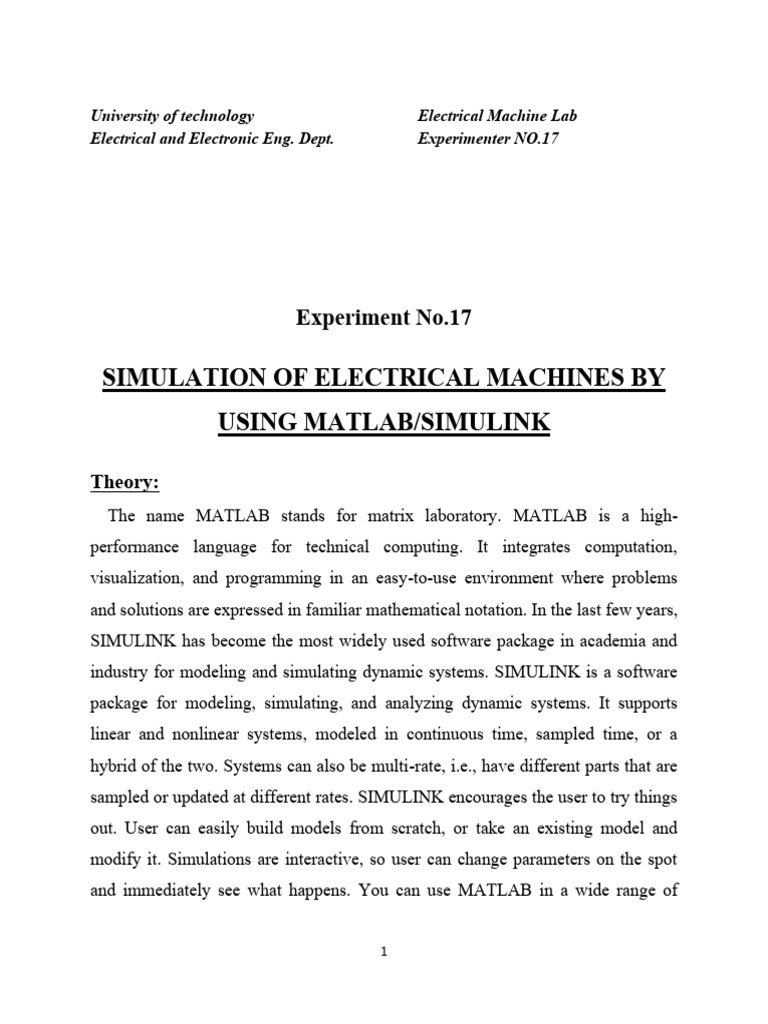 17 - Matlab-SIMULATION OF ELECTRICAL MACHINES | PDF | Matlab | Simulation