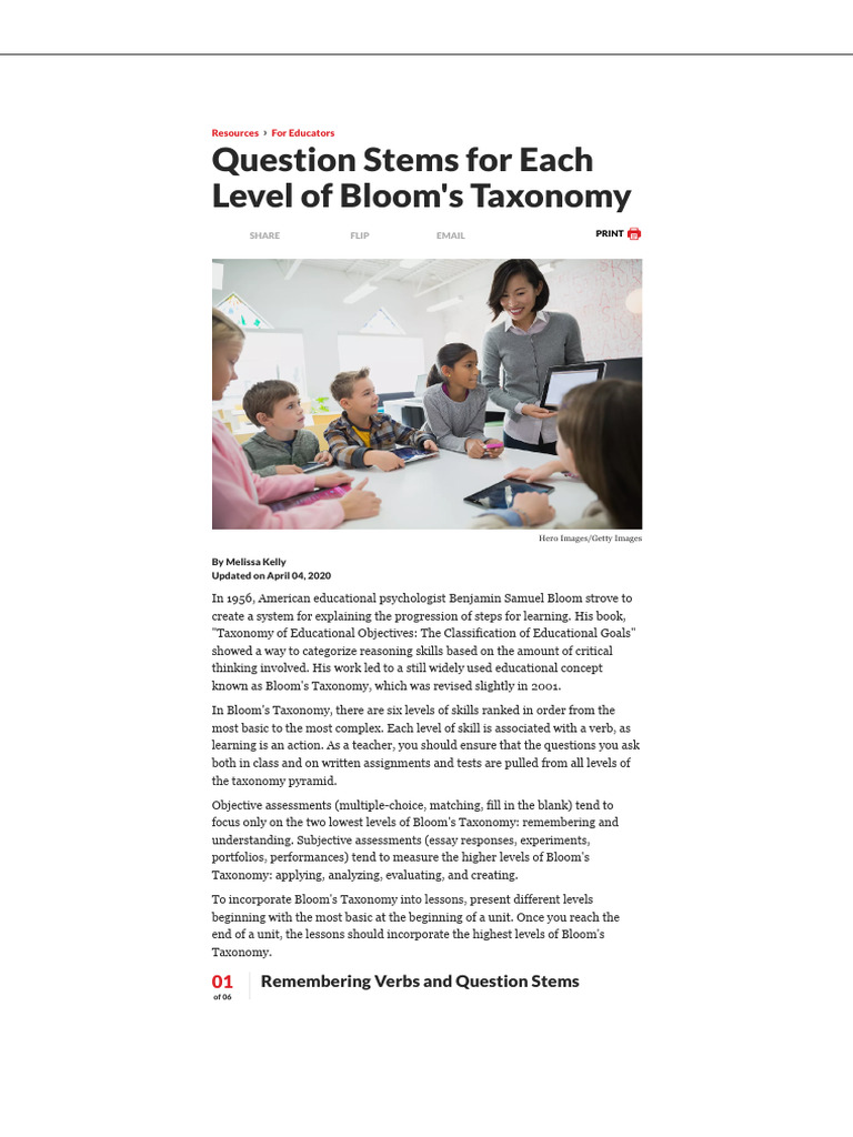 Question Stems For Each Level of Bloom's Taxonomy | PDF | Cognition | Cognitive Science