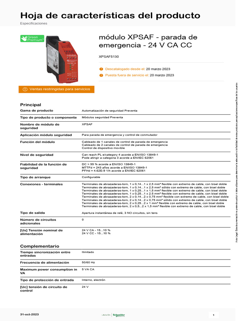 Preventa XPS - XPSAF5130 | PDF | Relé | Electricidad