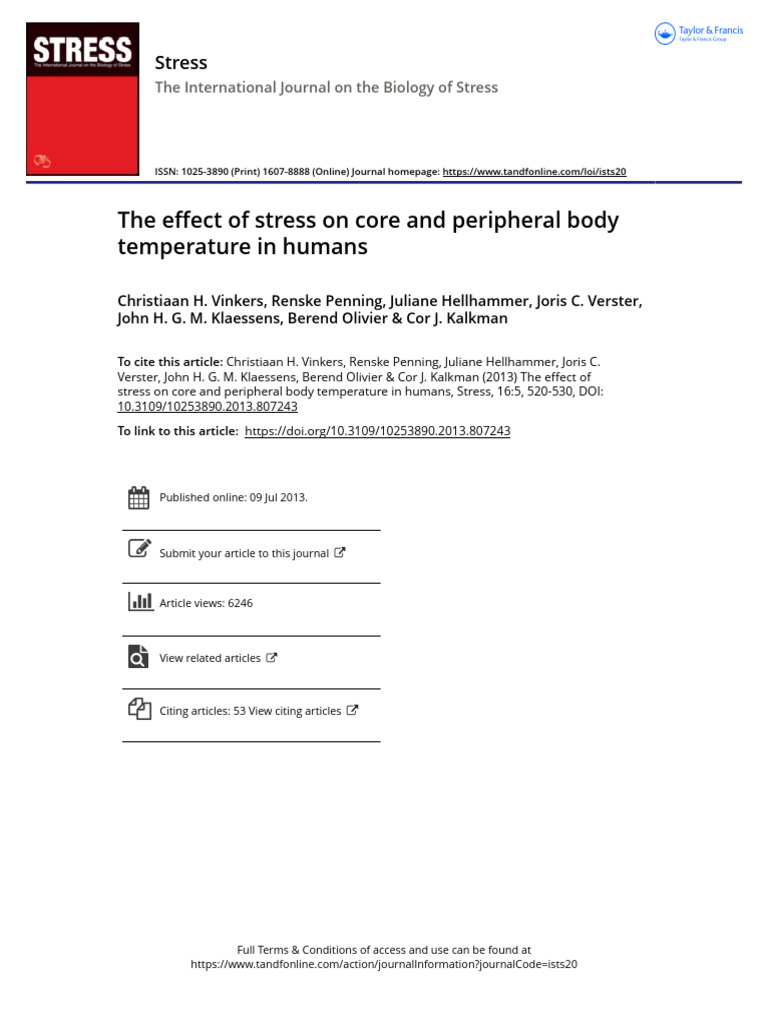 The Effect of Stress On Core and Peripheral Body Temperature in Humans ...