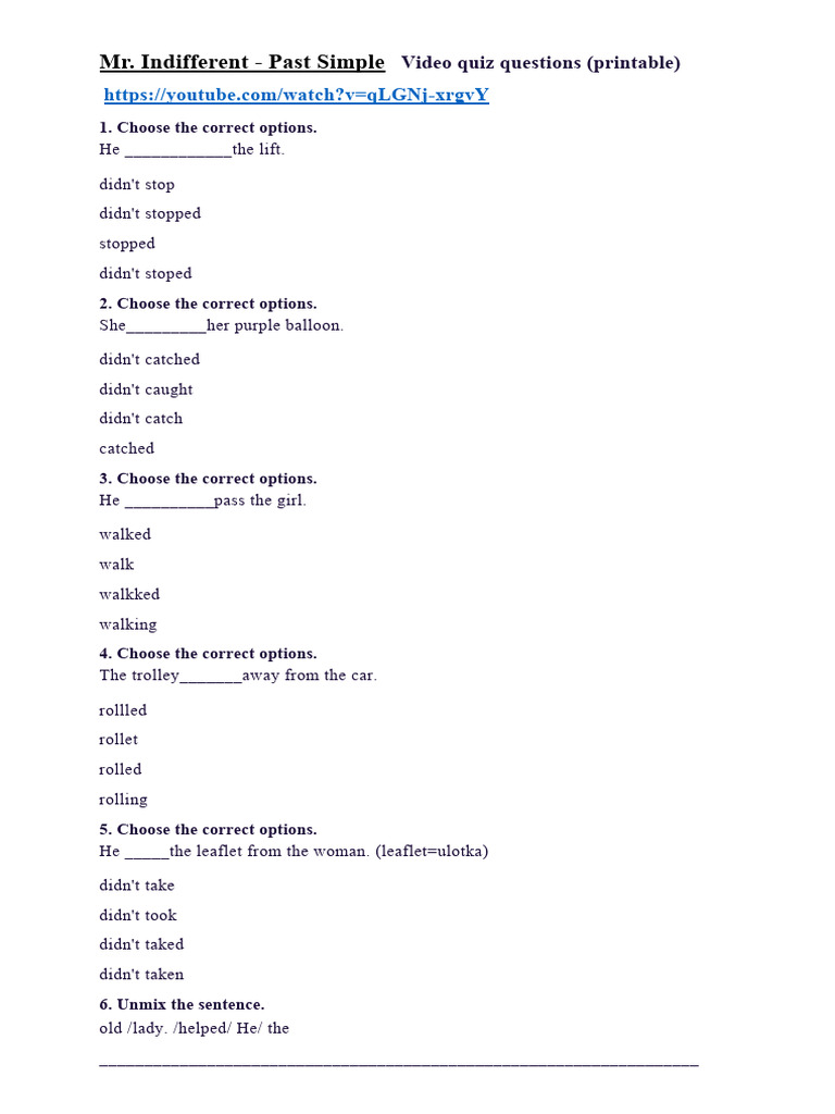 Mr. Indifferent - Past Simple | PDF