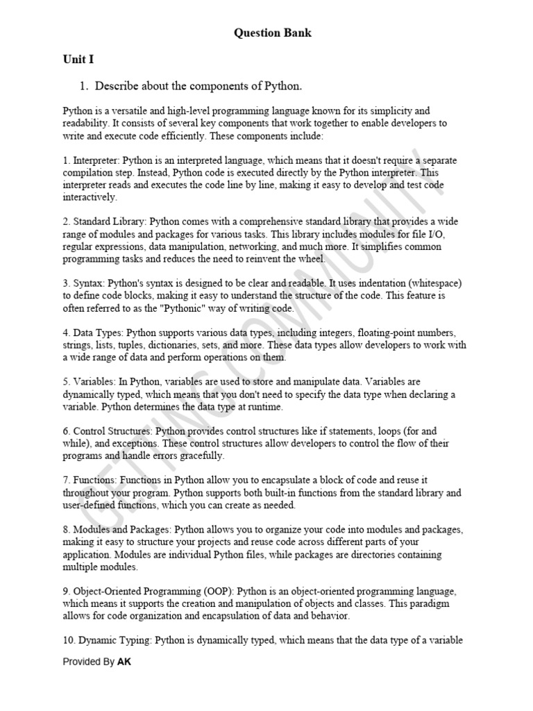 Python Question Bank | PDF | Data Type | Python (Programming Language)