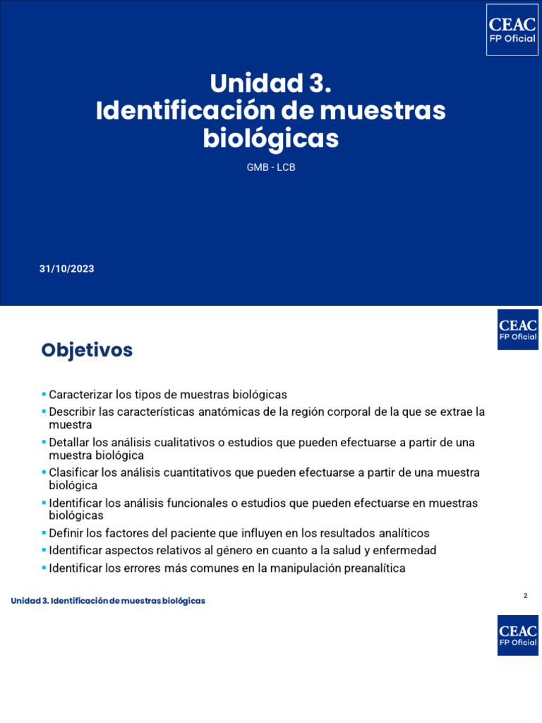 UD 3. Identificación de Muestras Biológicas | PDF | Sangre | Biopsia