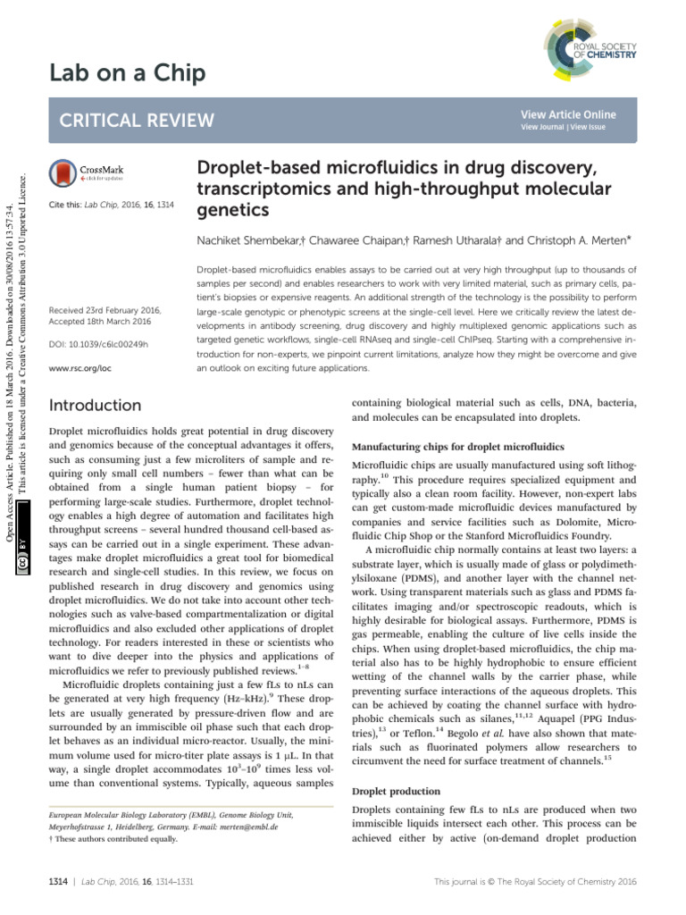 Droplet-Based Microfluidics in Drug Discovery Tran | PDF | Microfluidics | Fluid Dynamics