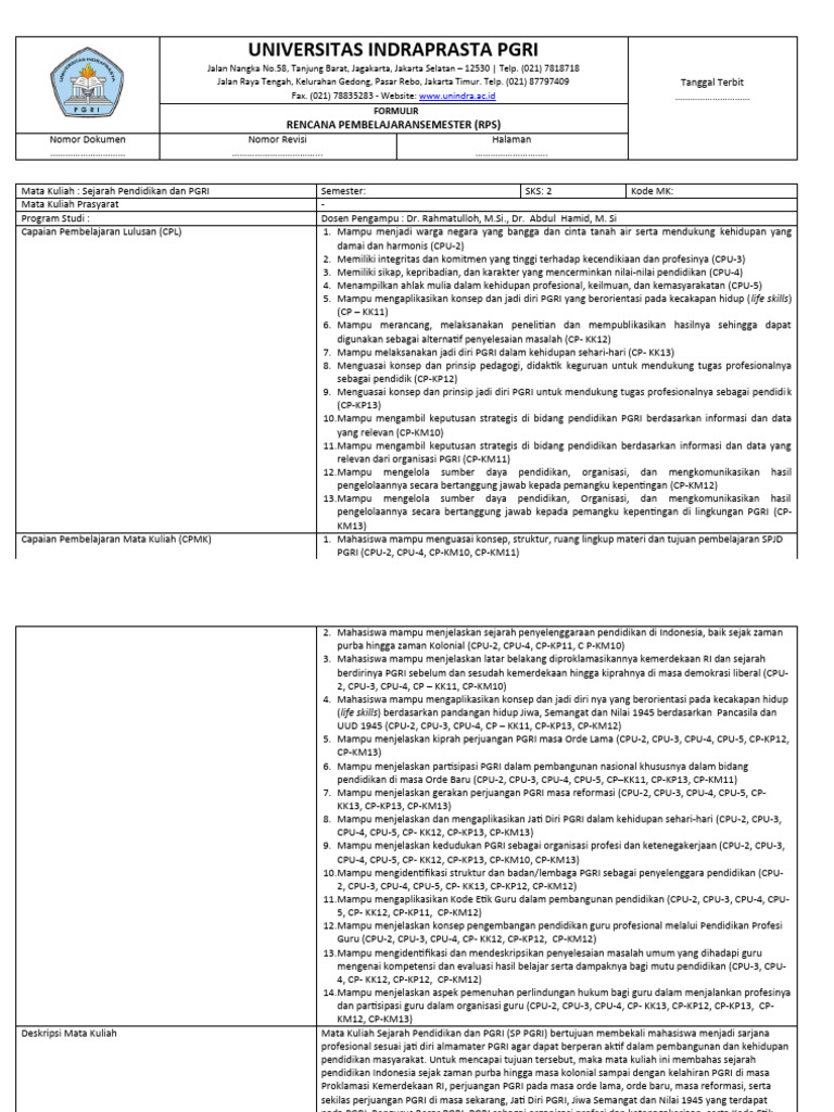 RPS SP Pgri Unindra 2019-2020 | PDF | Karier & Perkembangan | Komputer
