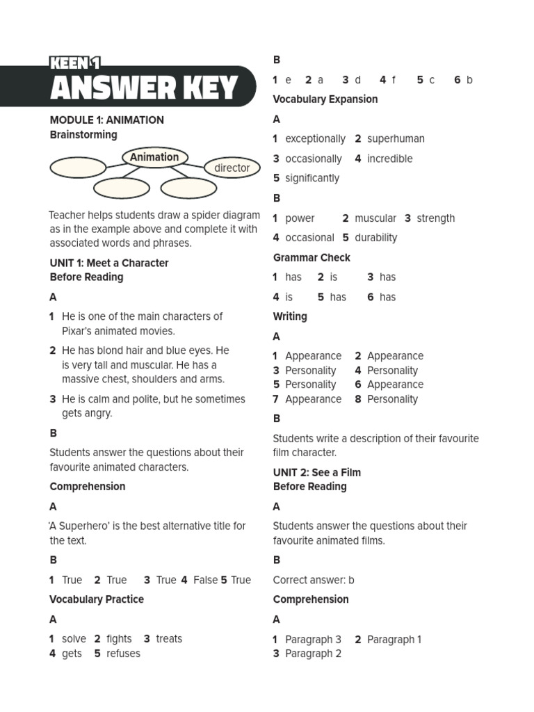Answer Key - KEEN 1 Reading Writing Vocabulary | PDF