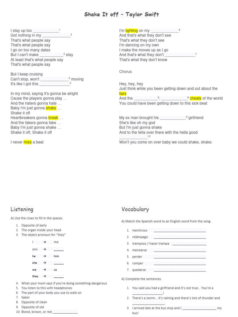Shake It Off Taylor Swift To Practice | PDF