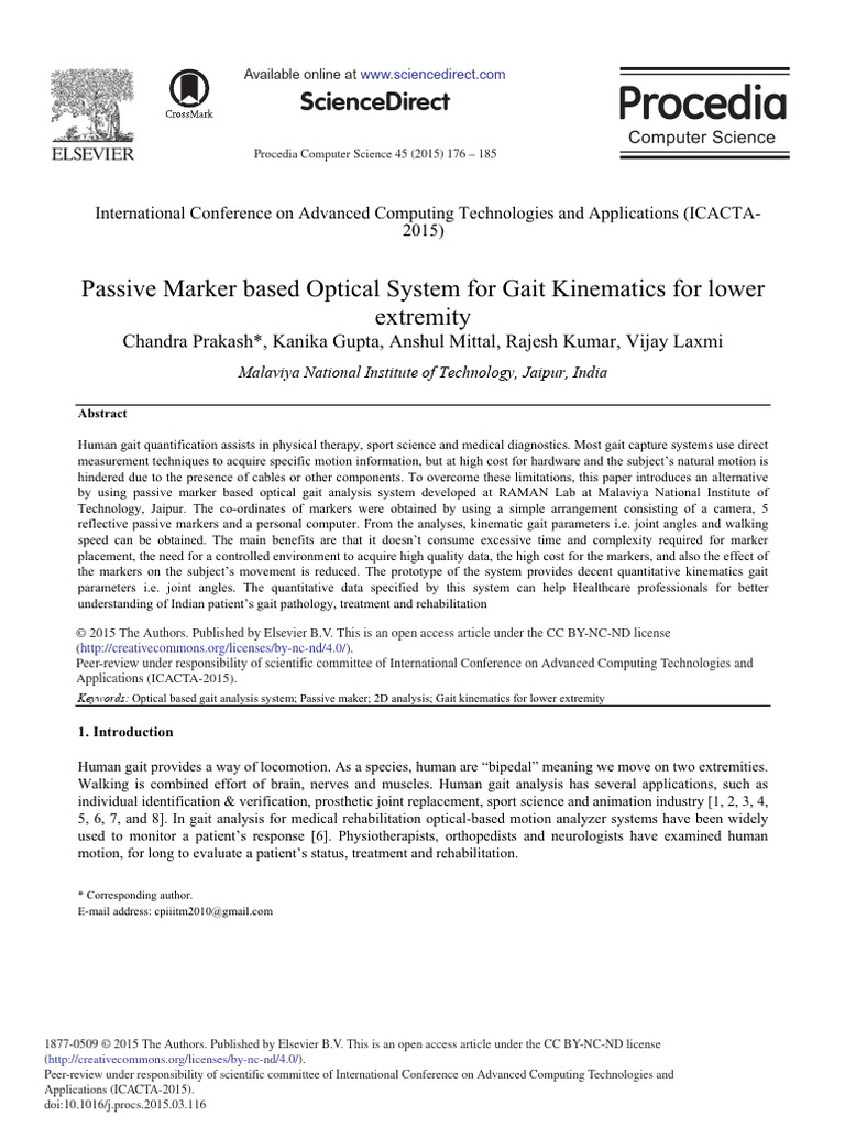 Passive Marker Based Optical System For Gait Kinematics For Lower ...
