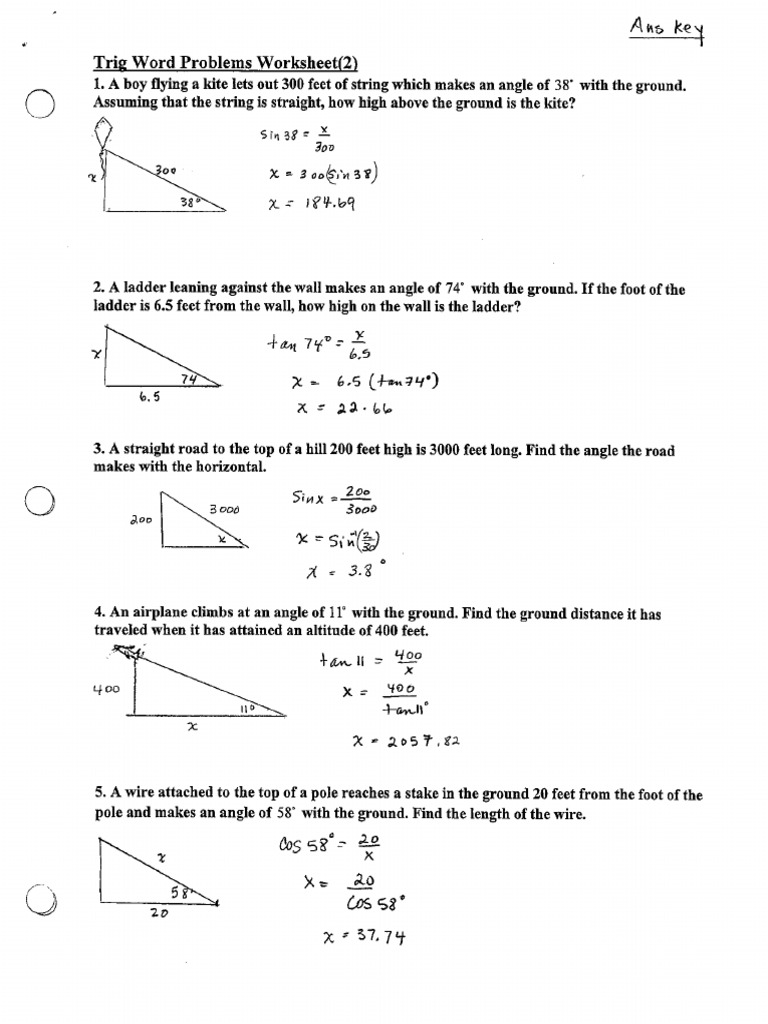 423 58.4 Trig Word Problems Worksheet2key | PDF