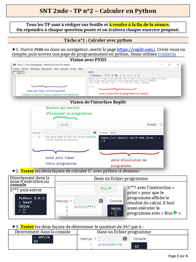 2023-10-TP2 Calculs Python | PDF | Python (Langage de programmation) | Programme informatique