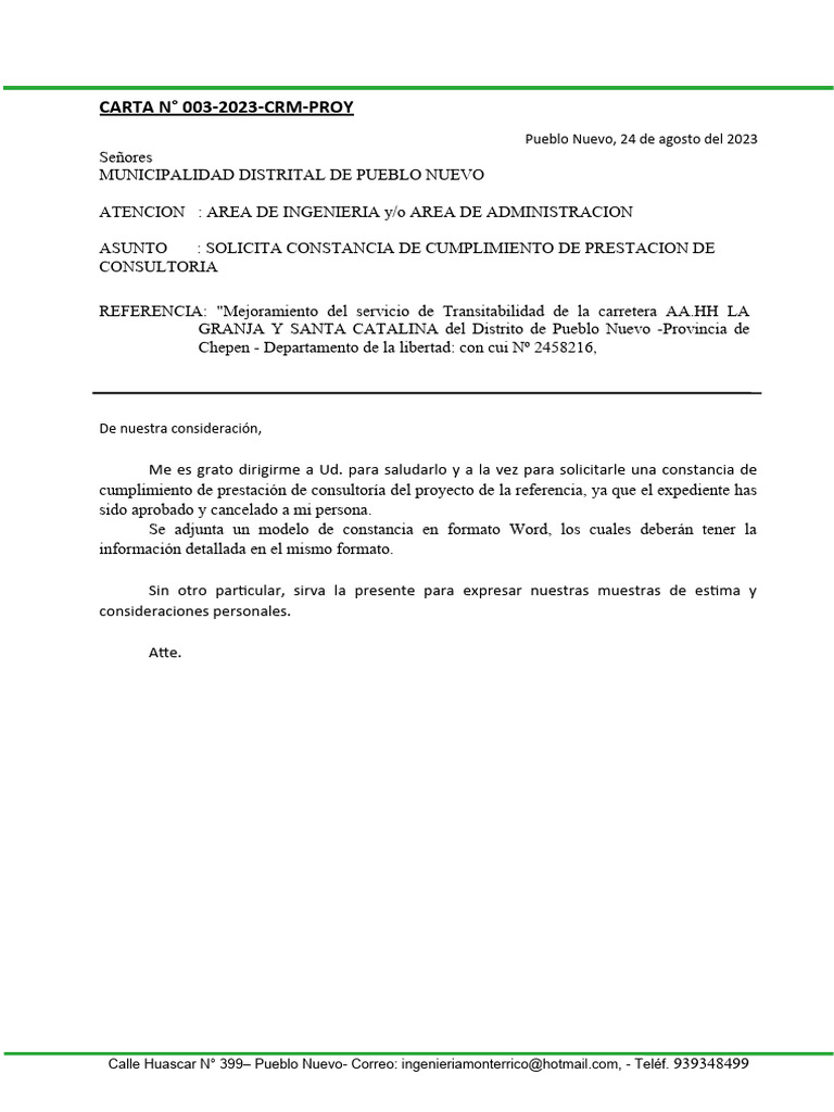 Carta #003 Conformidad - 2023 Roncal Morales | PDF