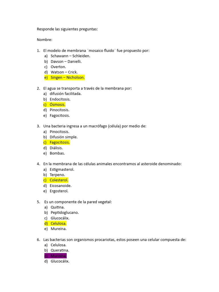 Cuestionario Biologia Listo | PDF | Biología Celular) | Bicapa lipídica